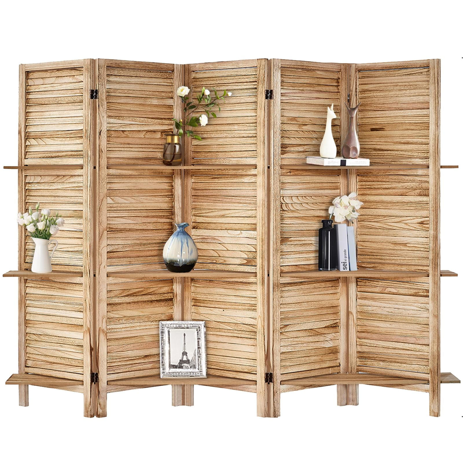 5 Panel 5.6 Ft Tall Partition Wood Room Divider, Wood Folding Room ...