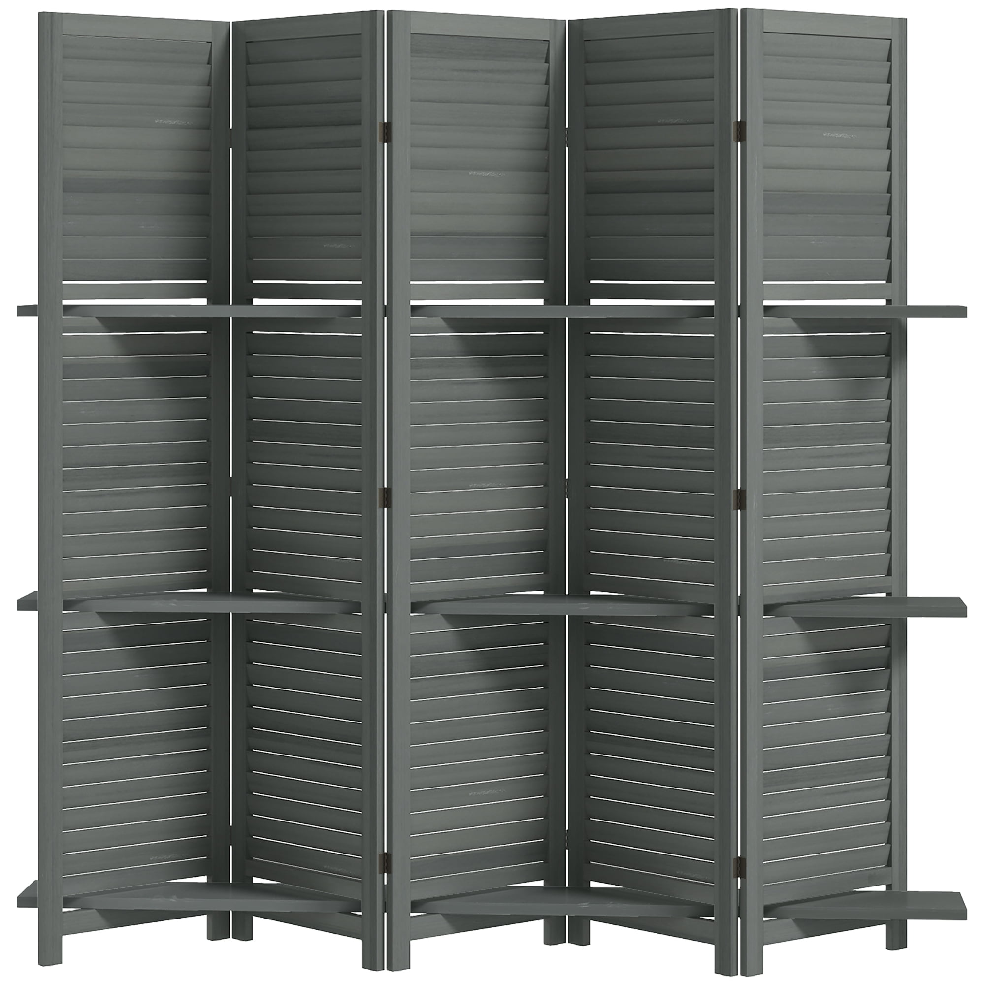 5 Panel 67" Tall Wood Privacy Screen Room Divider with 3 Shelves and ...