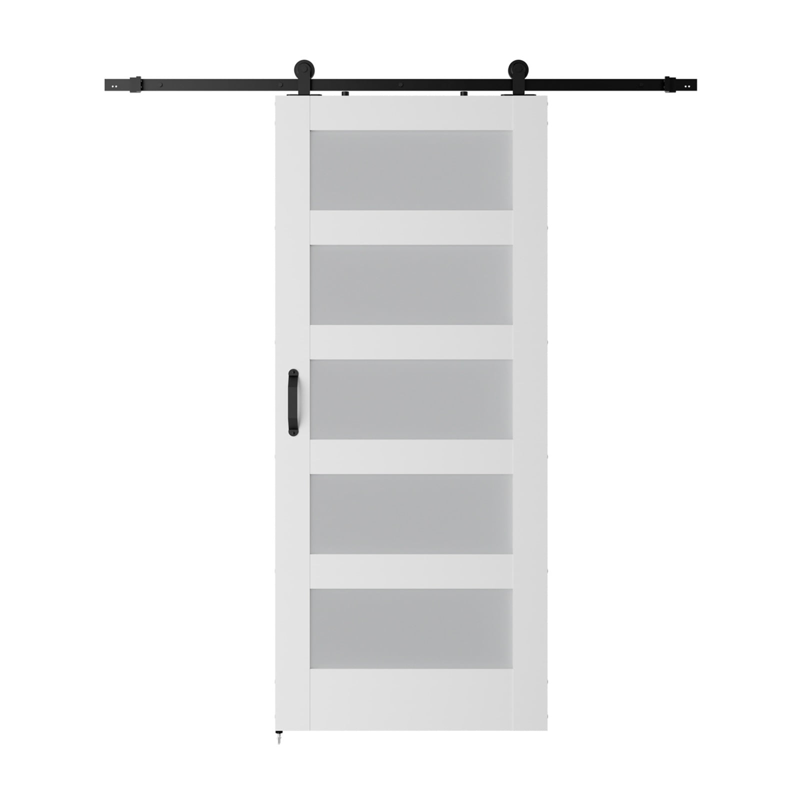 5-Panel Glass Barn Door With Sliding Door Hardware Kit & Handle, Wooden ...