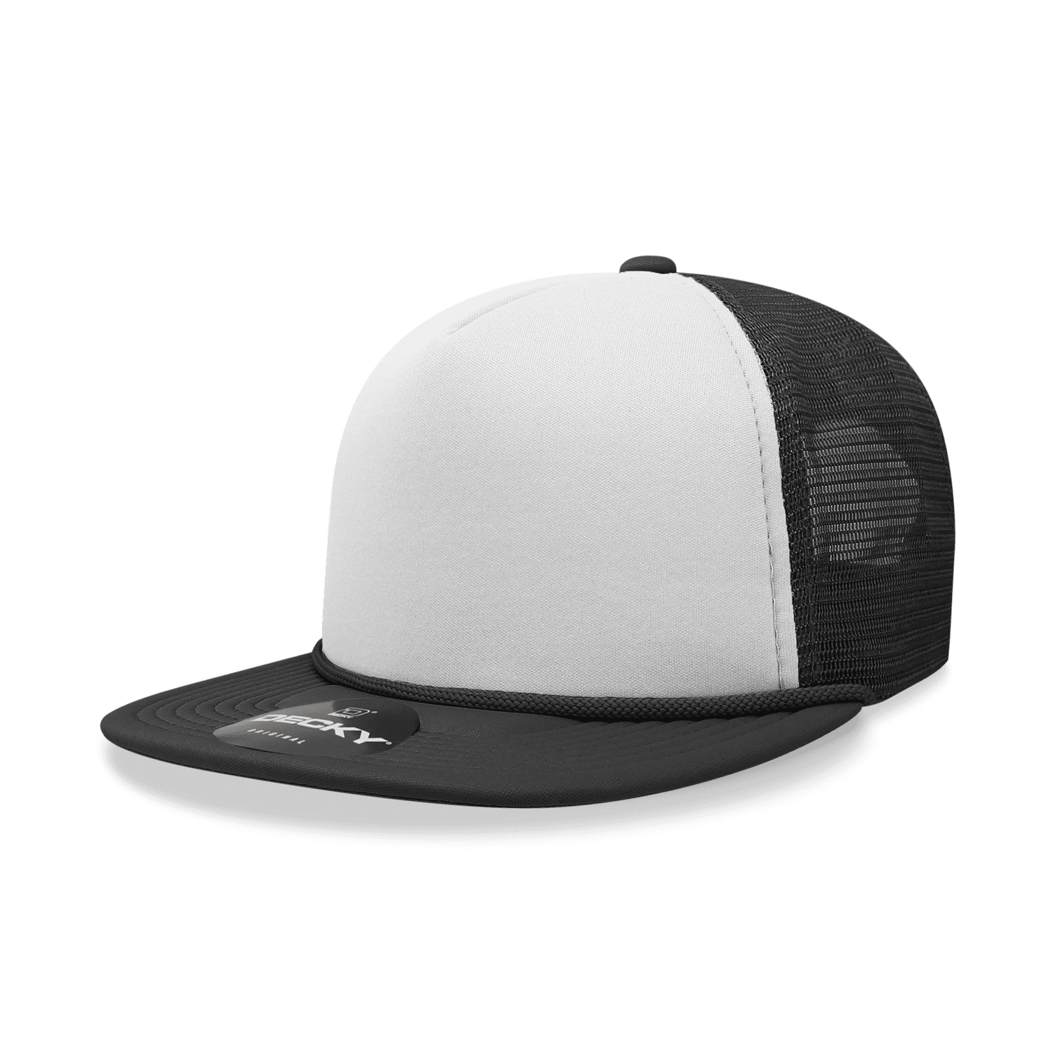 Decky 6026 5 Panel High Profile Structured Foam Trucker Hat-Black/White ...
