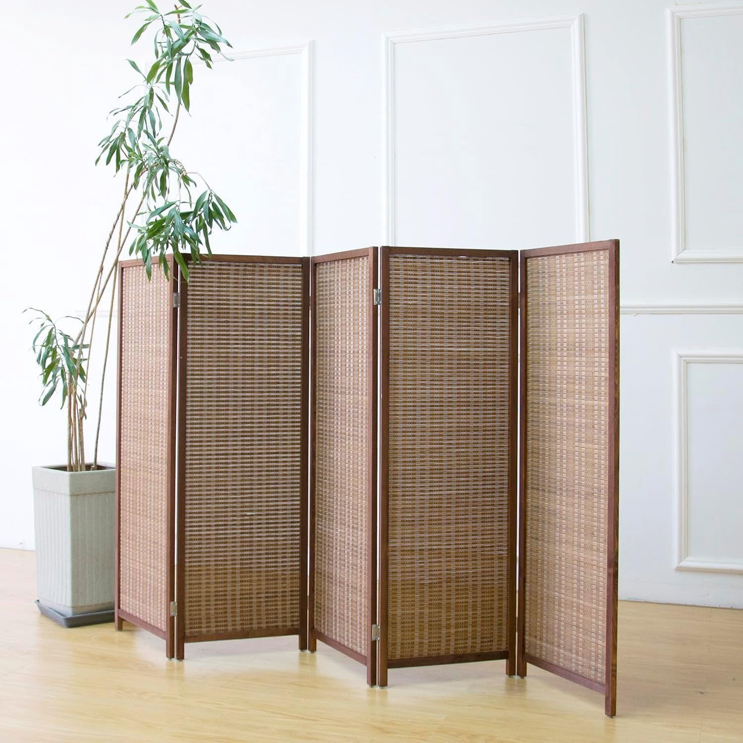 5 Panel Short Room Divider Screen,Brown Freestanding Partition,Small ...