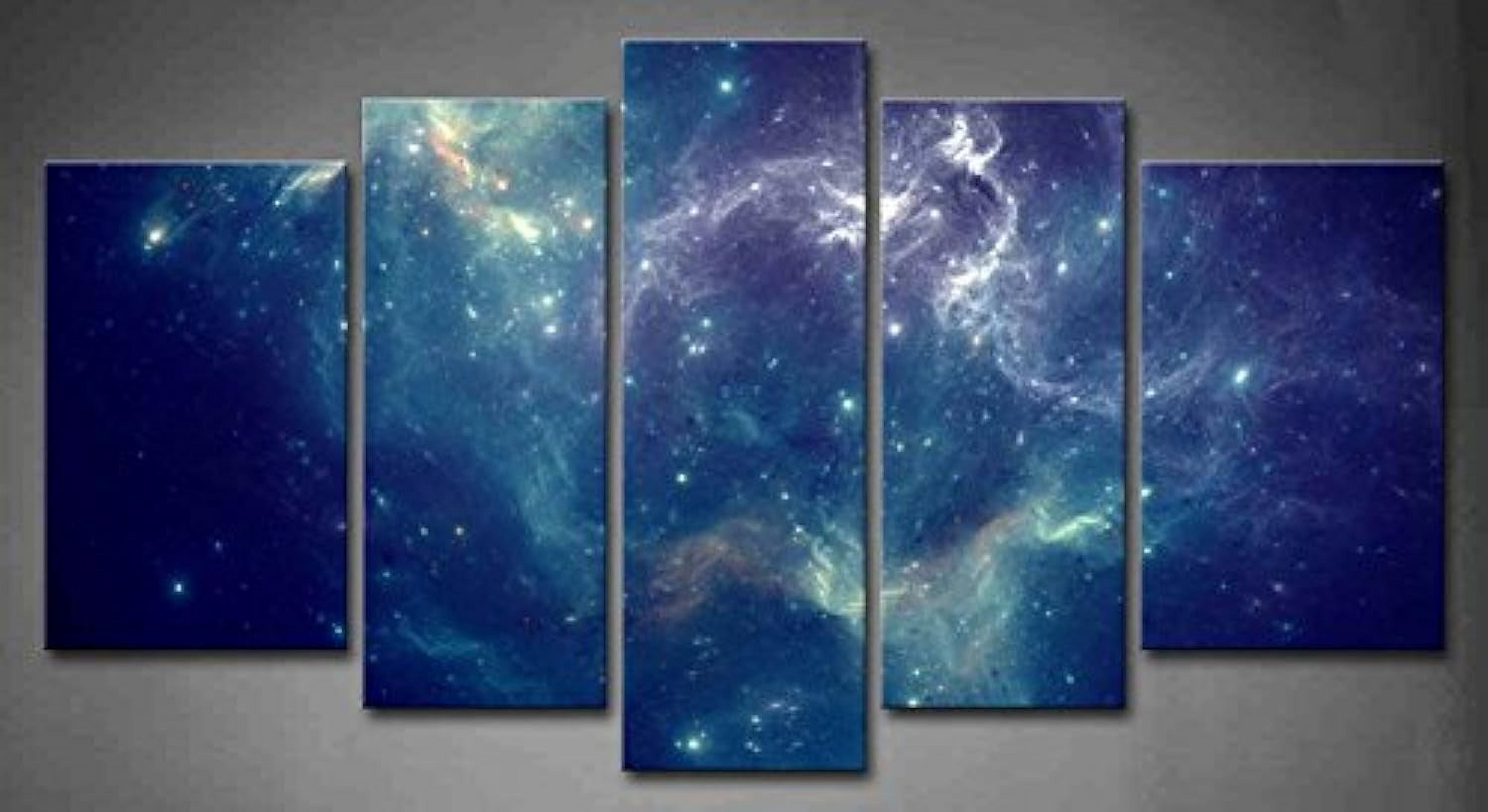5 Panel Space Wall Art Blue Purple Galaxy Universe Canvas Outer Space ...