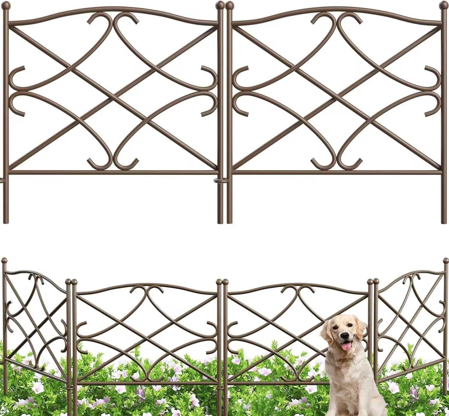 5 Panels Decorative Garden Fence 10ft(L) x24in(H) Animal Barrier Dogs ...