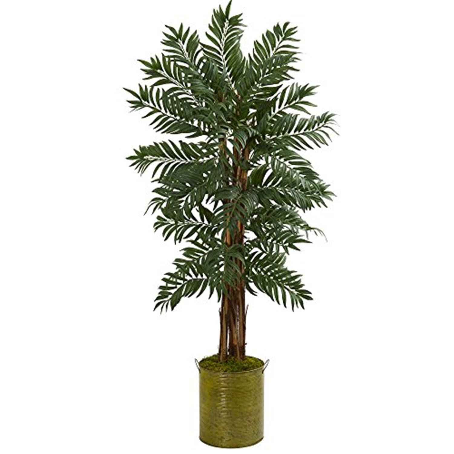 5’ Parlor Palm Artificial Tree in Green Tin Planter by Nearly Natural ...