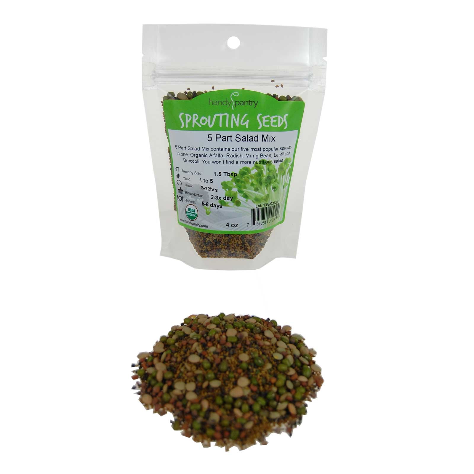 5 Part Salad Sprout Seed Mix -1/4 Lbs (4 Oz) - Handy Pantry Brand ...