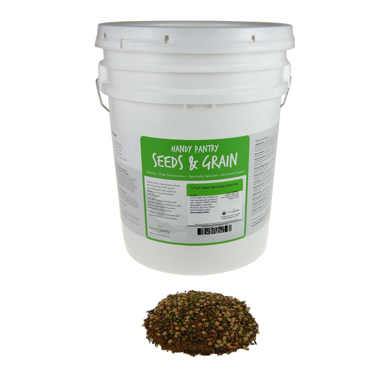 5 Part Salad Sprout Seed Mix - 35 Lbs Bulk Bucket- Organic Sprouting ...