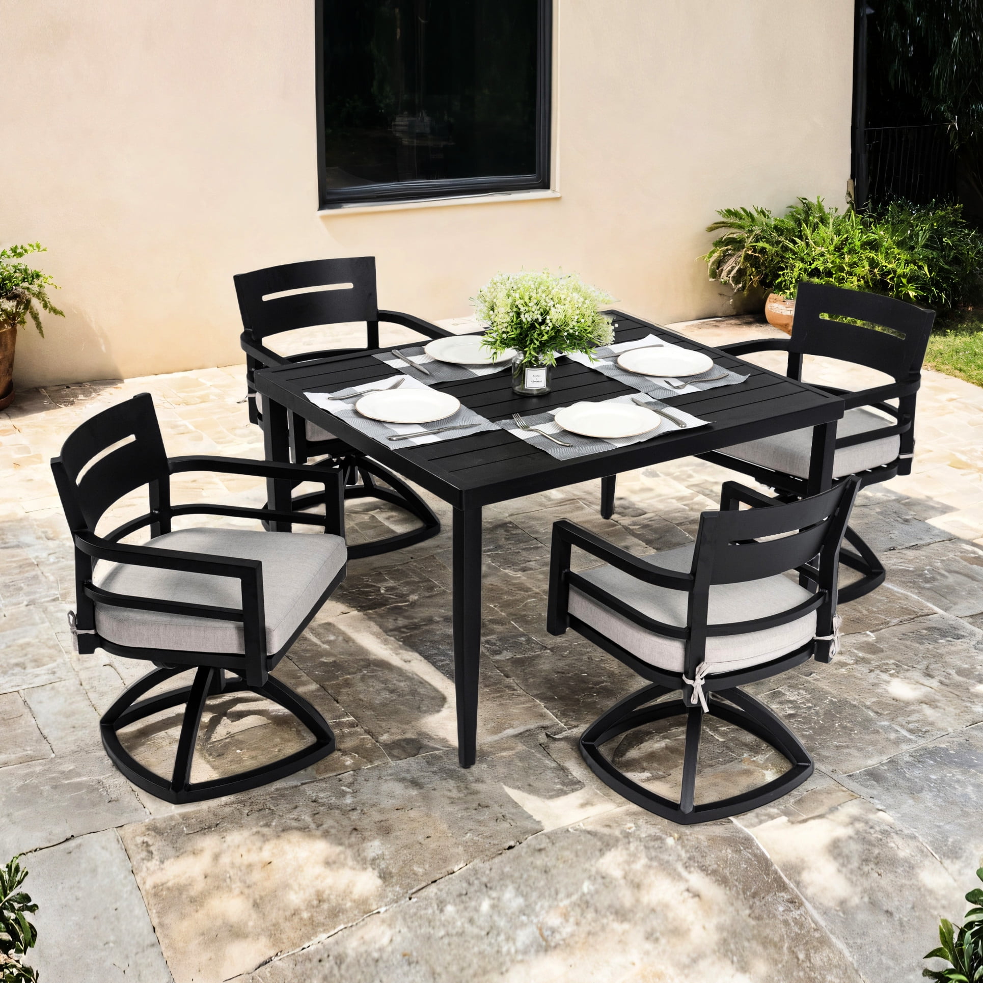5 Patio Furniture Dining - Aluminum, 4 Swivel Rockers & 40" Square ...