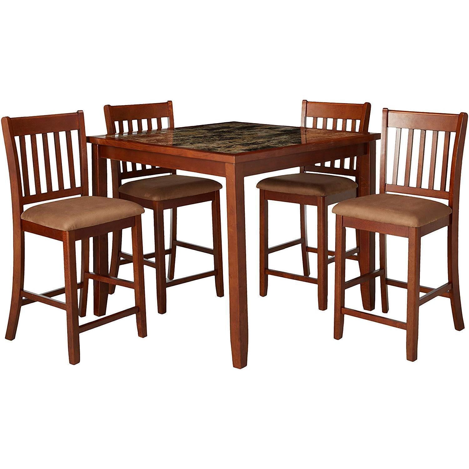 Walmart 5 Pc Cherry Counter Height Dining Set, Kitchen Dinette with ...