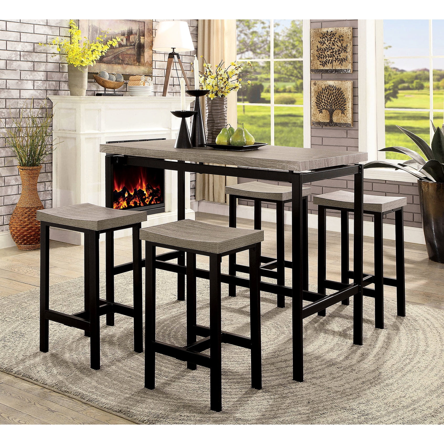 5-Pc Counter Height Metal Dining Set, Two-Tone Style | Simple Assembly ...