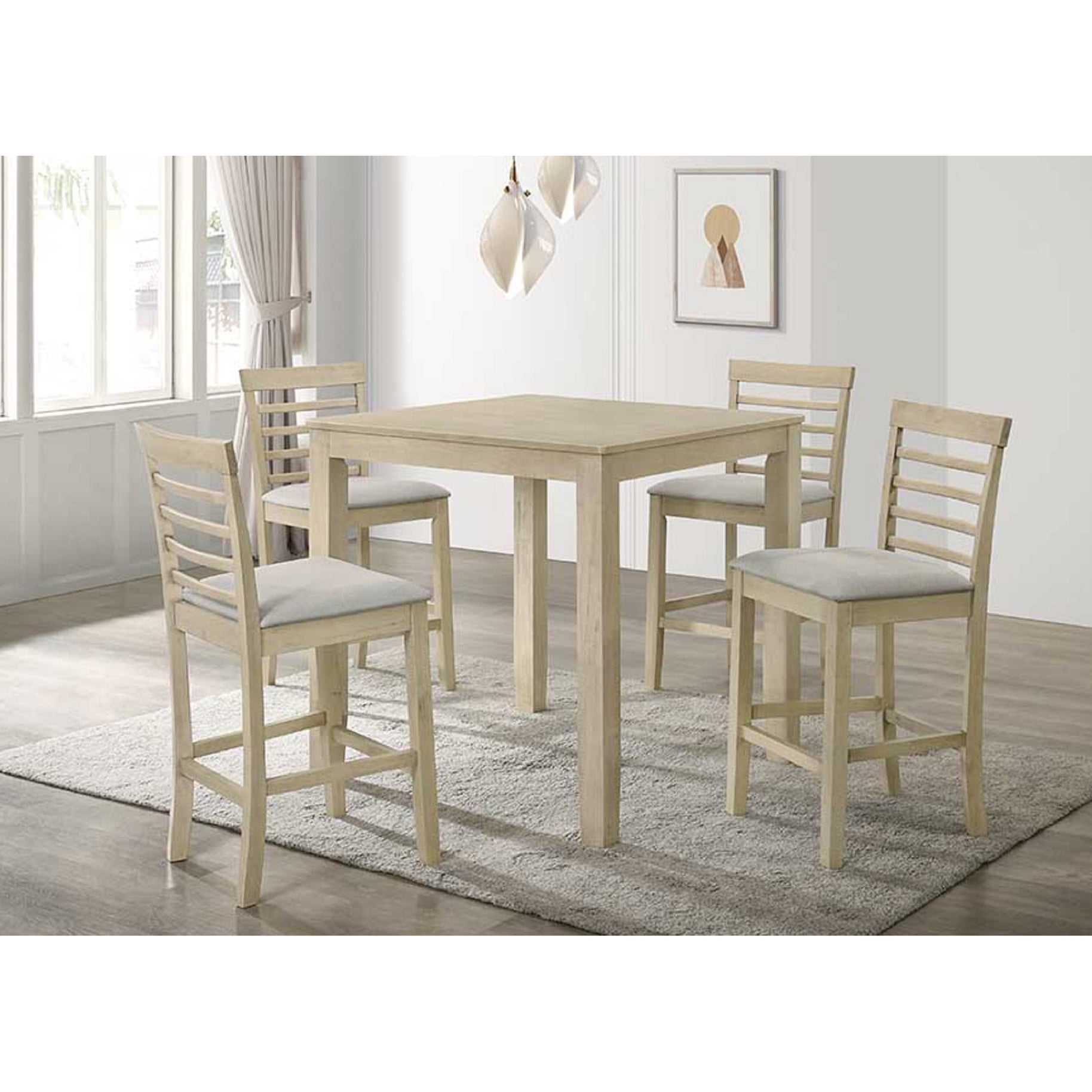 5-Pc Dining Room Set | Counter Height Square Wooden Table | Cream ...