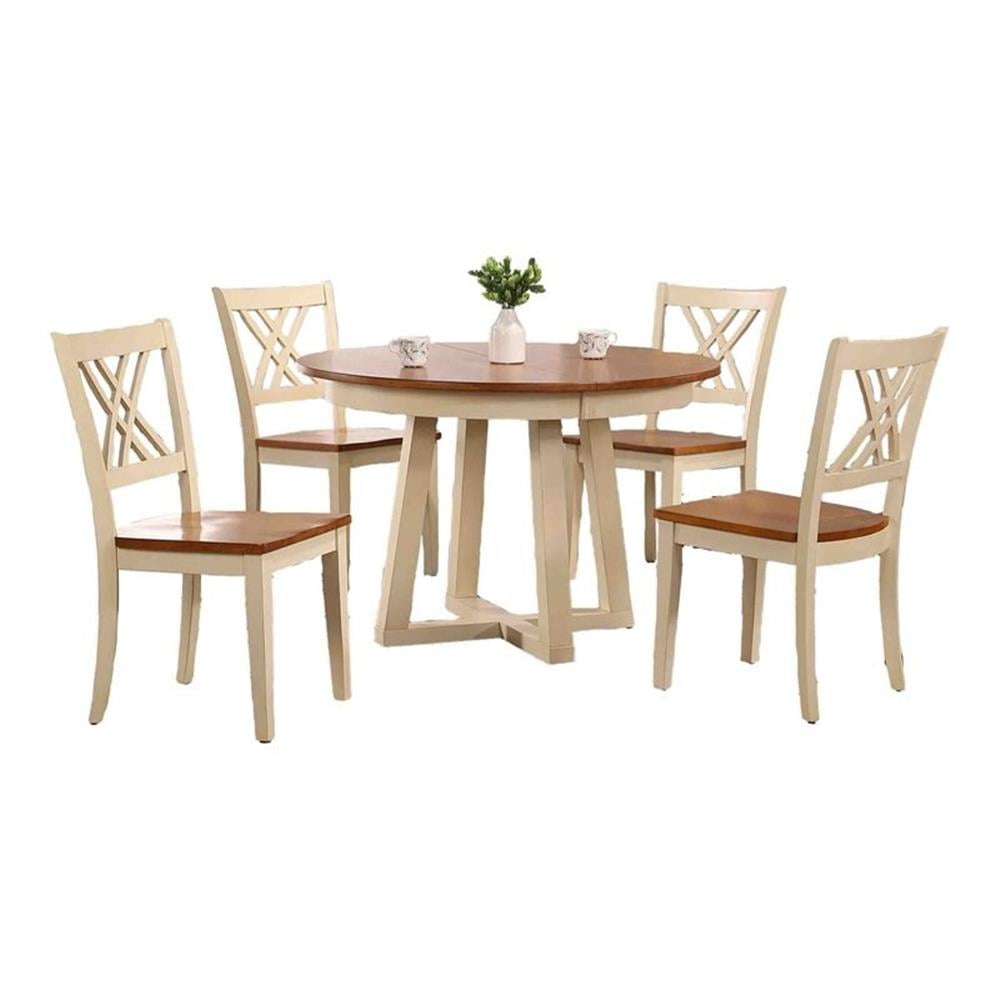5-Pc Double X-Back Solid Wood Extendable Dining Set in Caramel ...