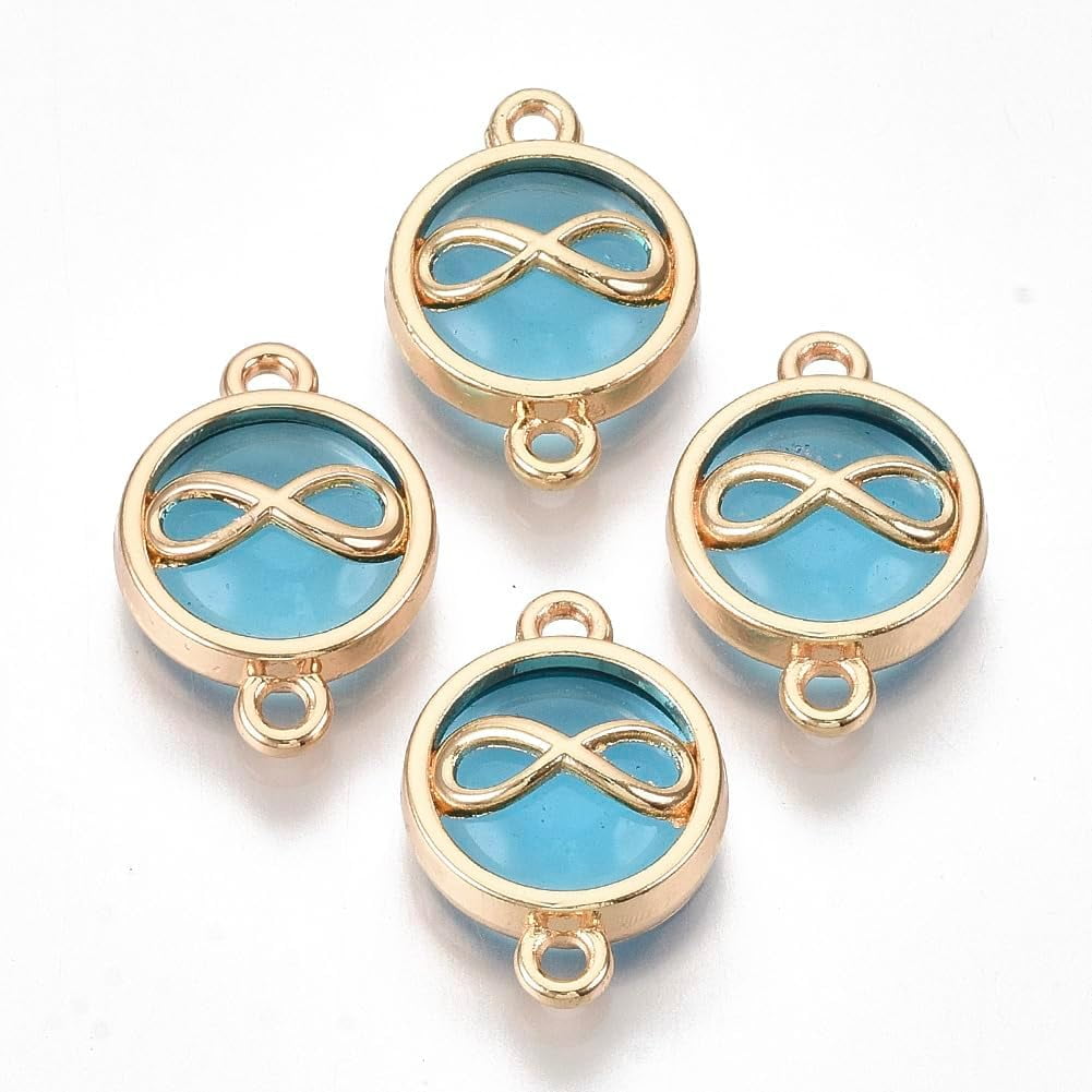 5 Pc Flat Round Shape Links Glass Links Connectors with Light Gold ...