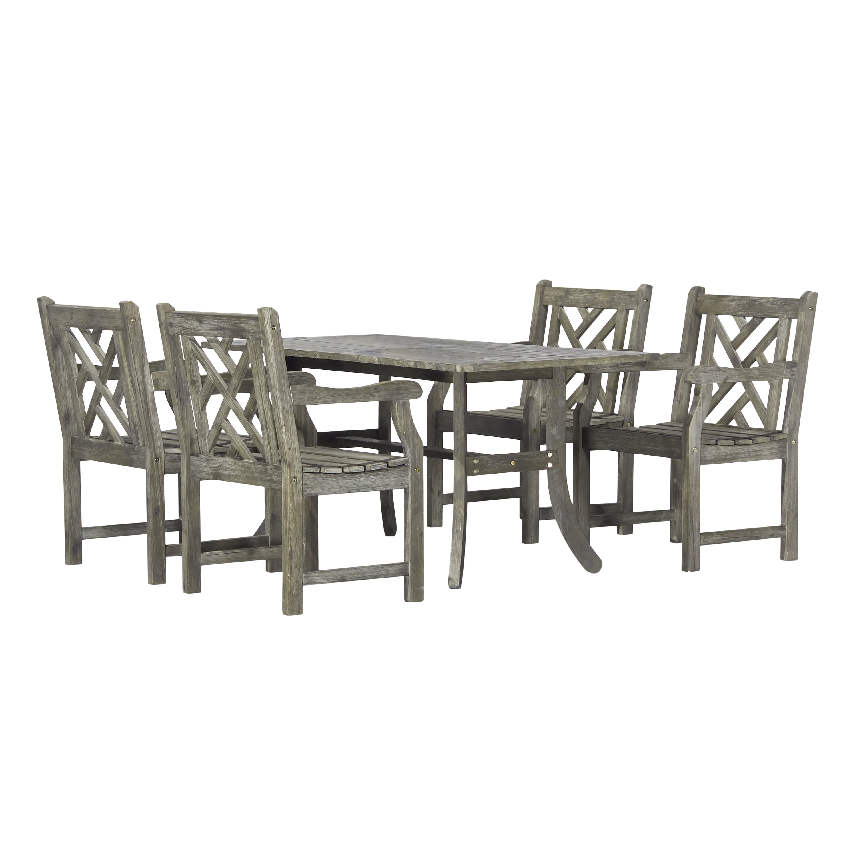 5-Pc Outdoor Dining Chairs Set with Curved Leg Table - Solid Acacia Wood, Gray Wash Finish ...
