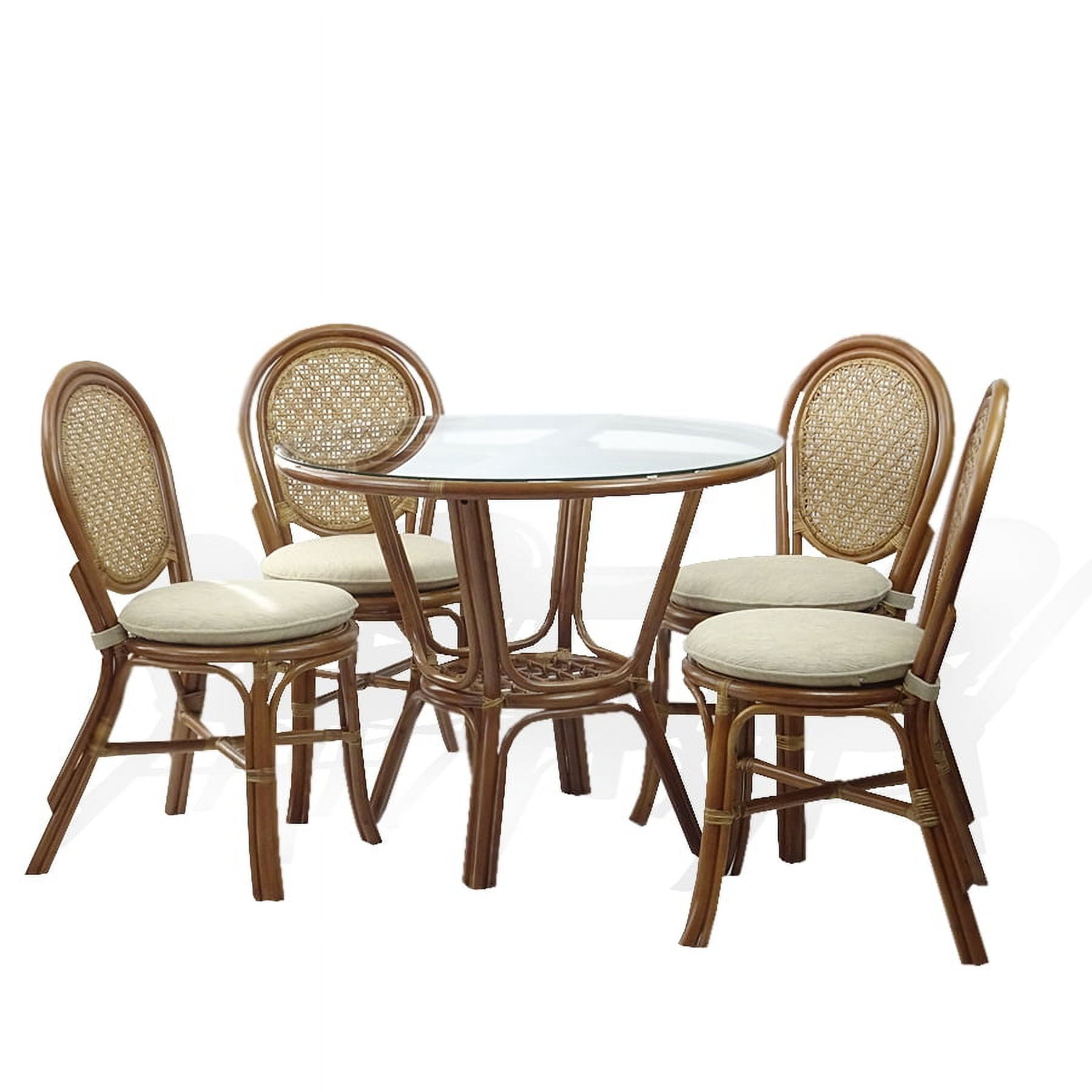 Denver 5 Pc Rattan Wicker Outdoor Dining Set With Round Glass Top Table