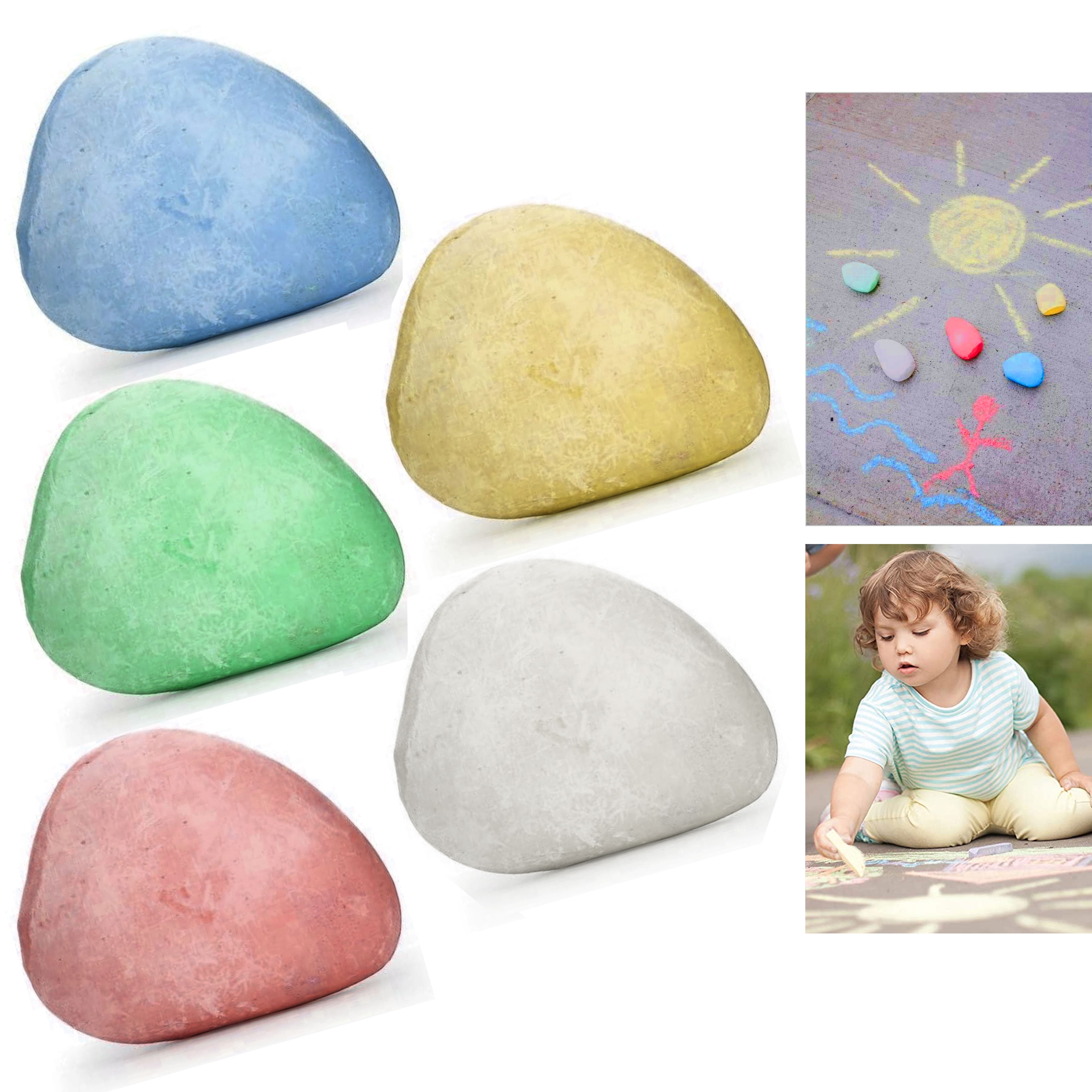 5 Pc Rock Shaped Chalk Pebbles Washable Sidewalk Playground Outdoor Non ...