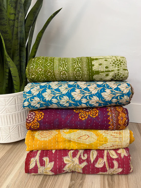 5 Pc's Indian Vintage Handmade Cotton Kantha Quilts Assorted Reversible ...
