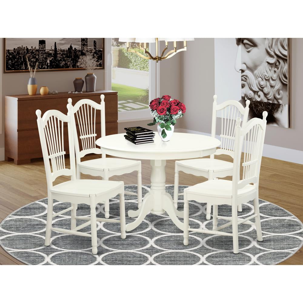 5 Pc set with a Round Dinette Table and 4 Wood Dinette Chairs in Linen ...