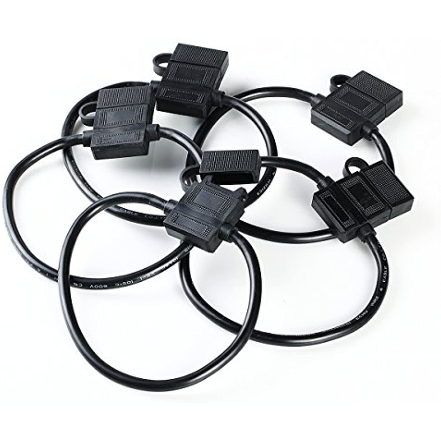 5 Pcs 10 GAUGE ATC FUSE HOLDER IN-LINE AWG WIRE COPPER 12V BLACK OR RED ...