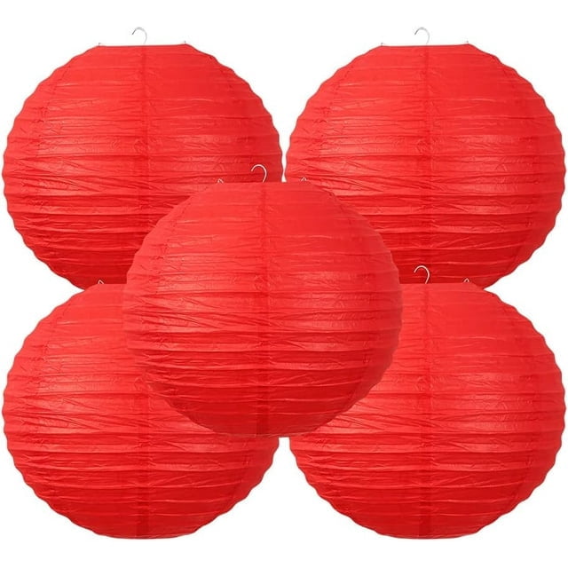 5 Pcs 10 Inch Paper Lanterns Large Chinese Moon Paper Round Lamp ...