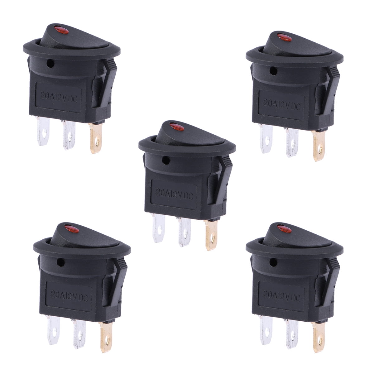 5 Pcs 12V LED Round Switch LED Push Button Switch 3 Pin Rocker on off ...