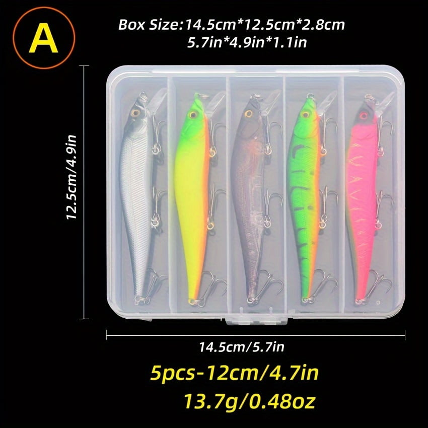 5 Pcs 12cm/4.72in Swimming Minnow Hard Bait - 0.48oz Artificial ...