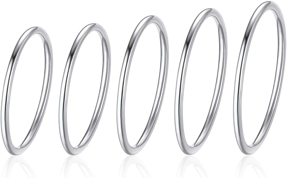 5 Pcs 1mm Women's 925 Sterling Silver Plain Band Knuckle Stacking Rings ...
