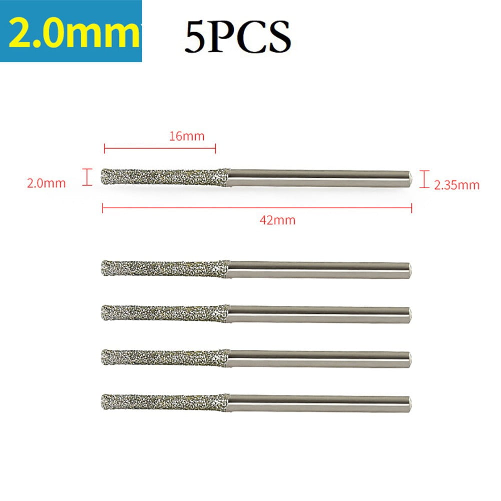 5 Pcs 2.0mm Diamond Coated Drill Bits 2.35mm Shank for Glass Jade Amber ...