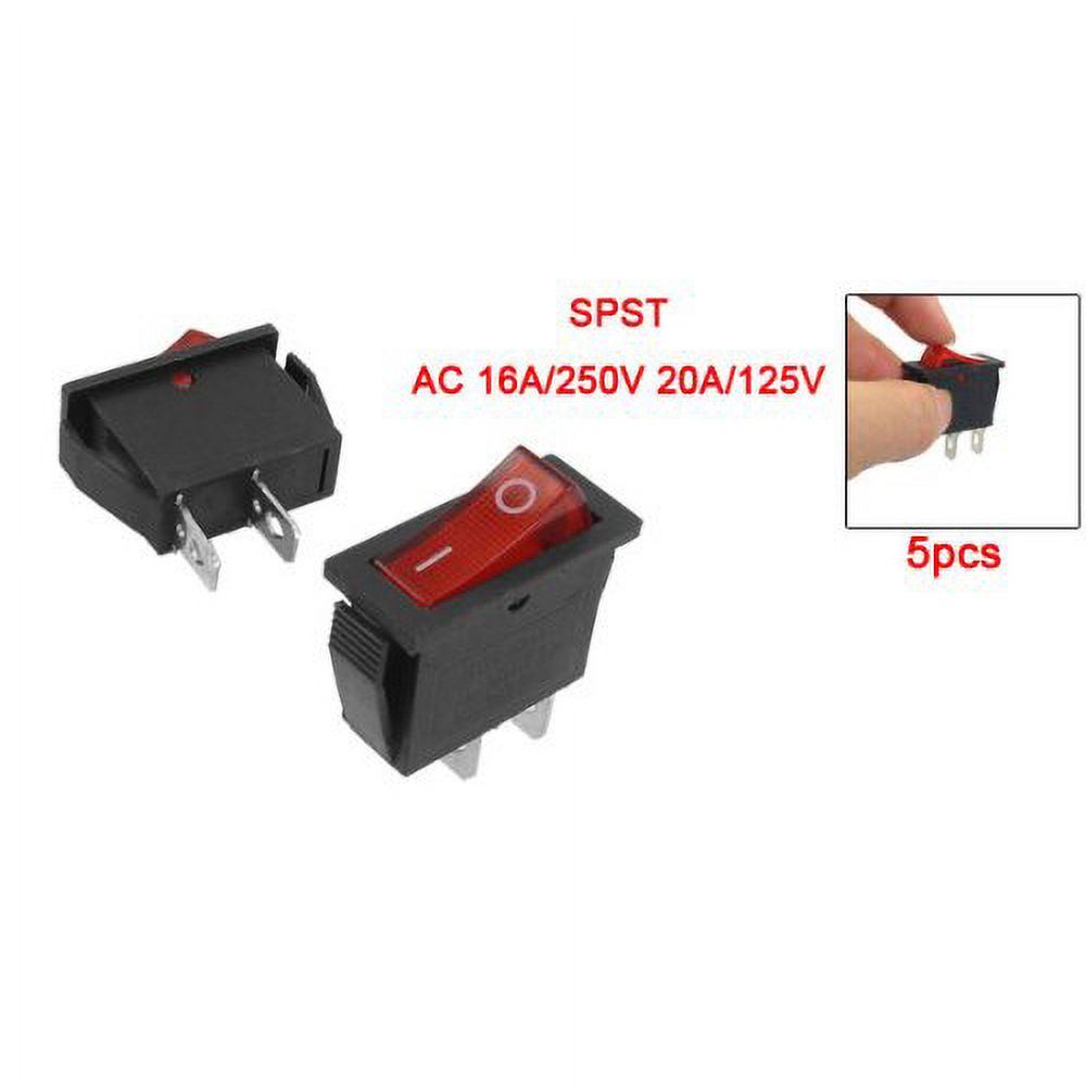 5 Pcs 2 Pin SPST Red Neon Light On/ Rocker Switch AC 16A/250V 20A/125V ...
