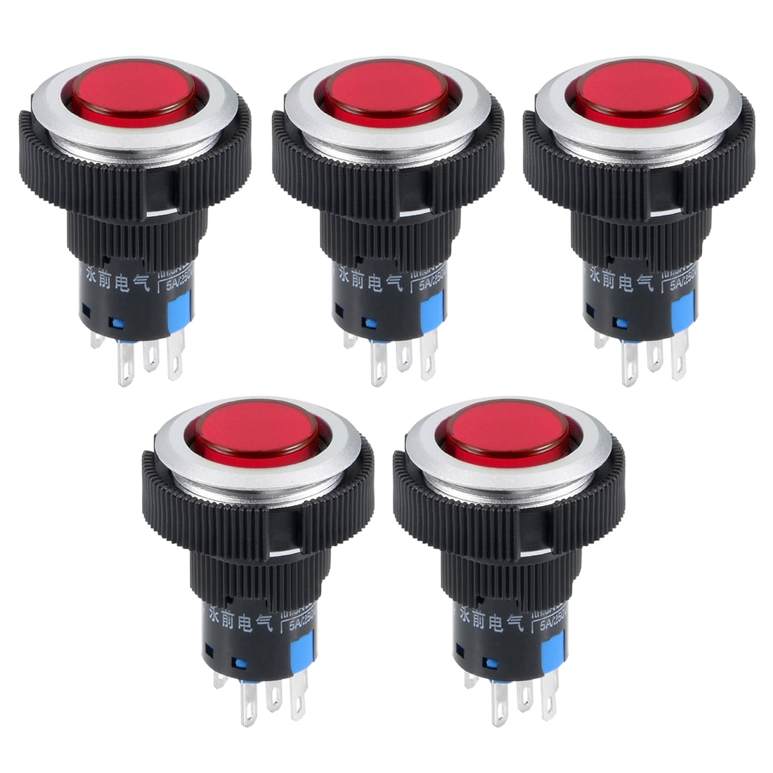 5 Pcs 22mm Momentary Push Button Switch Red Light With Fixed Ring 1 NO ...