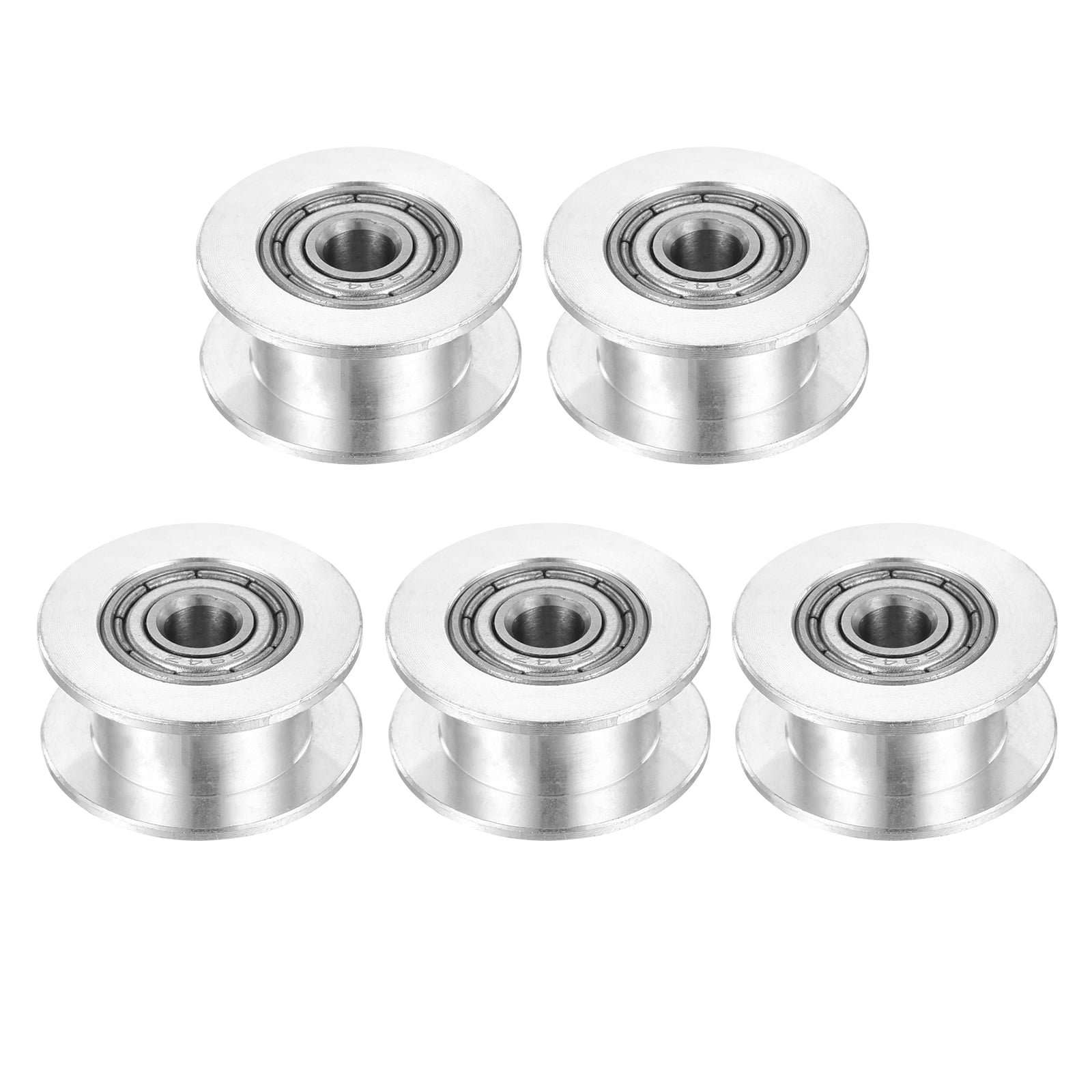 5 Pcs 2GT Idler Pulley Toothless 4mm Bore for 6mm Width Belt Silver ...