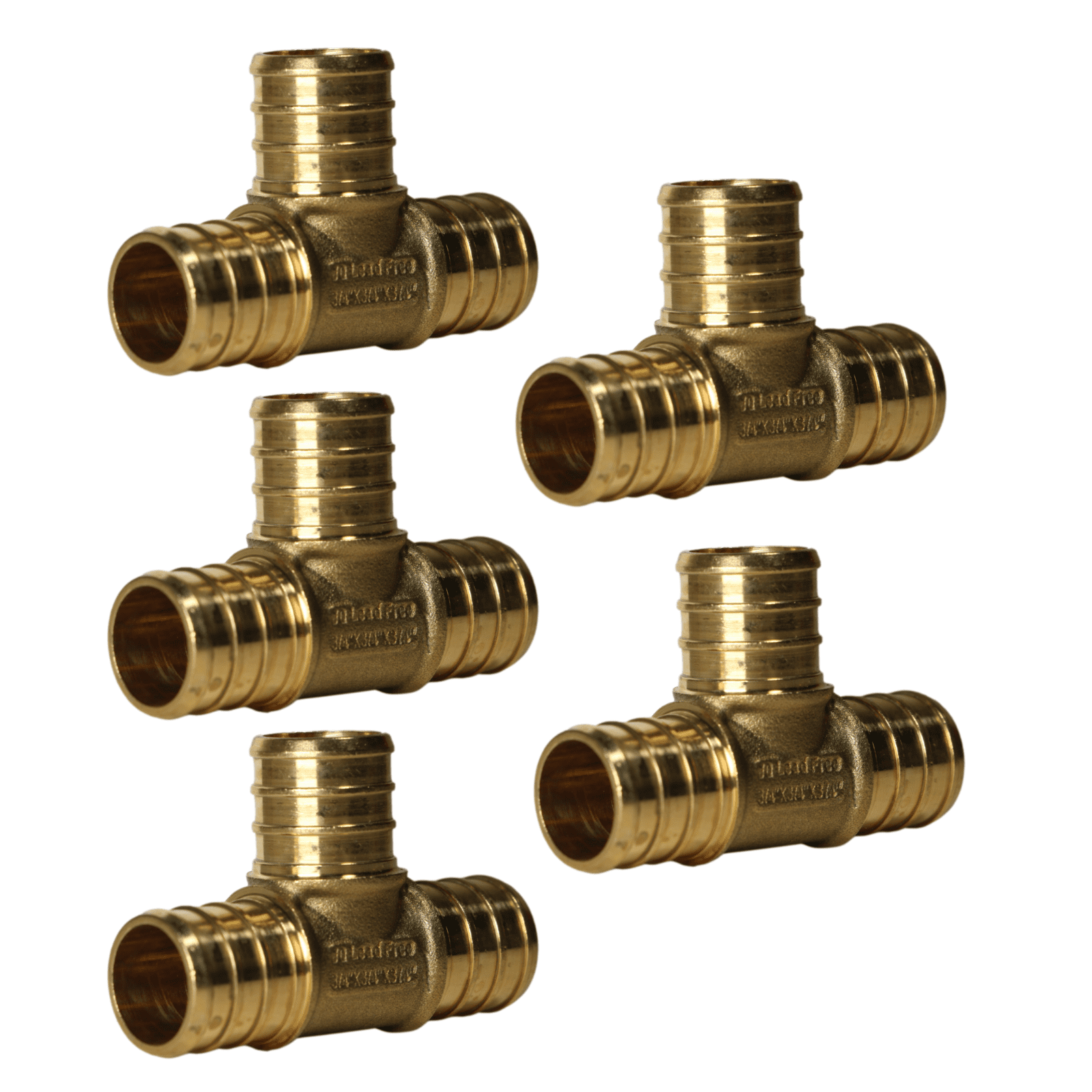5 Pcs. 3/4" x 3/4" x 3/4" PEX Tee Fitting, Lead-Free Brass Plumbing Connector, Compatible with 3 ...
