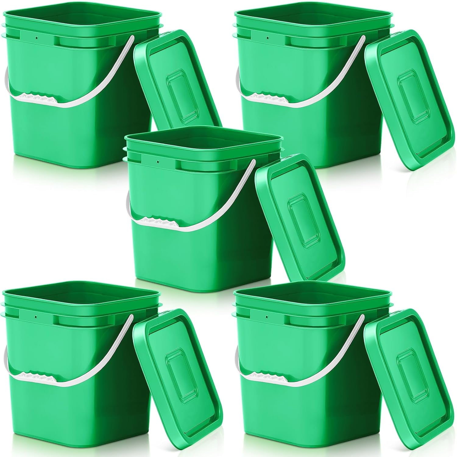 5 Pcs 3.5 Gallon Square Food Grade Bucket with Lid Square Bucket Pail ...