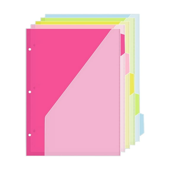 5 Pcs 3 Holes File Folders Separator Binder Sheet Protectors Plastic ...