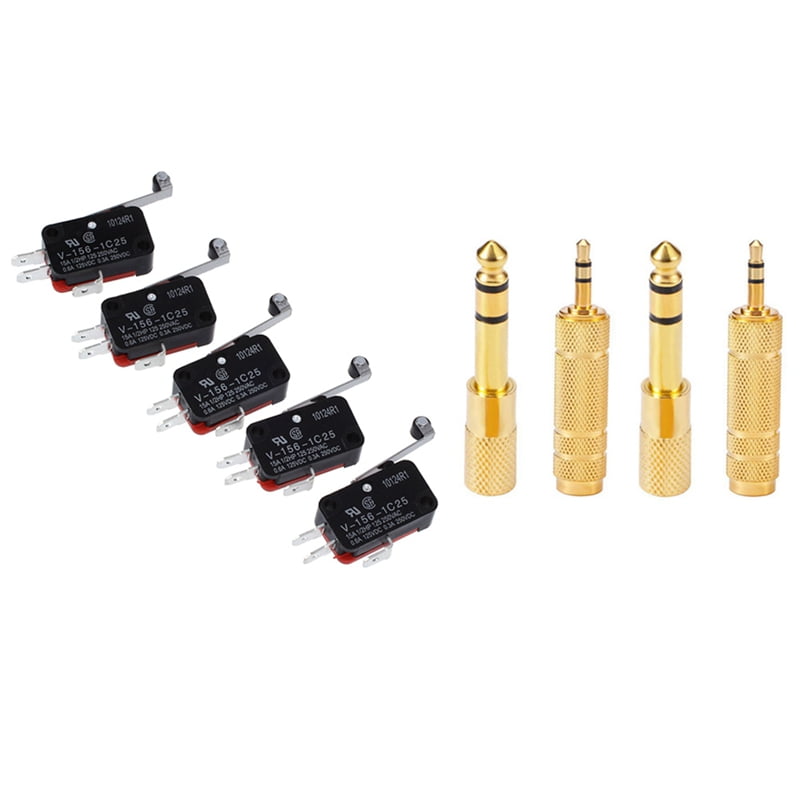 5 Pcs 3 Terminals Miniature Micro-Switch & 4 Pcs Headphone Adapter 6.35 ...