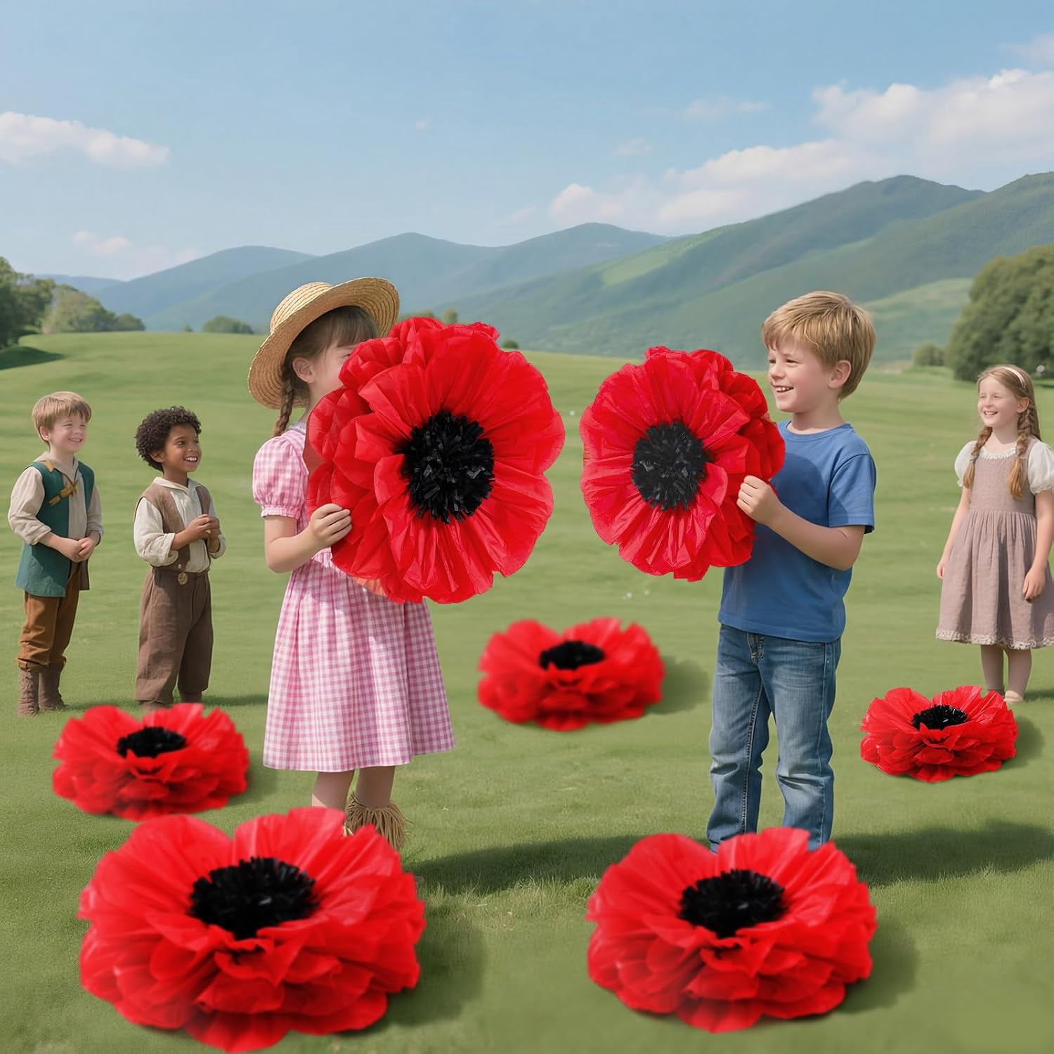 5 Pcs 30'' 24'' Giant Red Paper Poppy Flowers Wizard Party Decoration ...