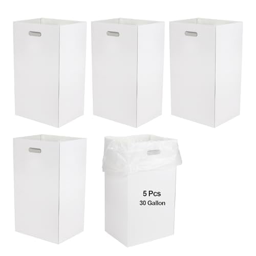 5 Pcs 30 Gallon Disposable and Reusable Corrugated Cardboard Trash Cans ...