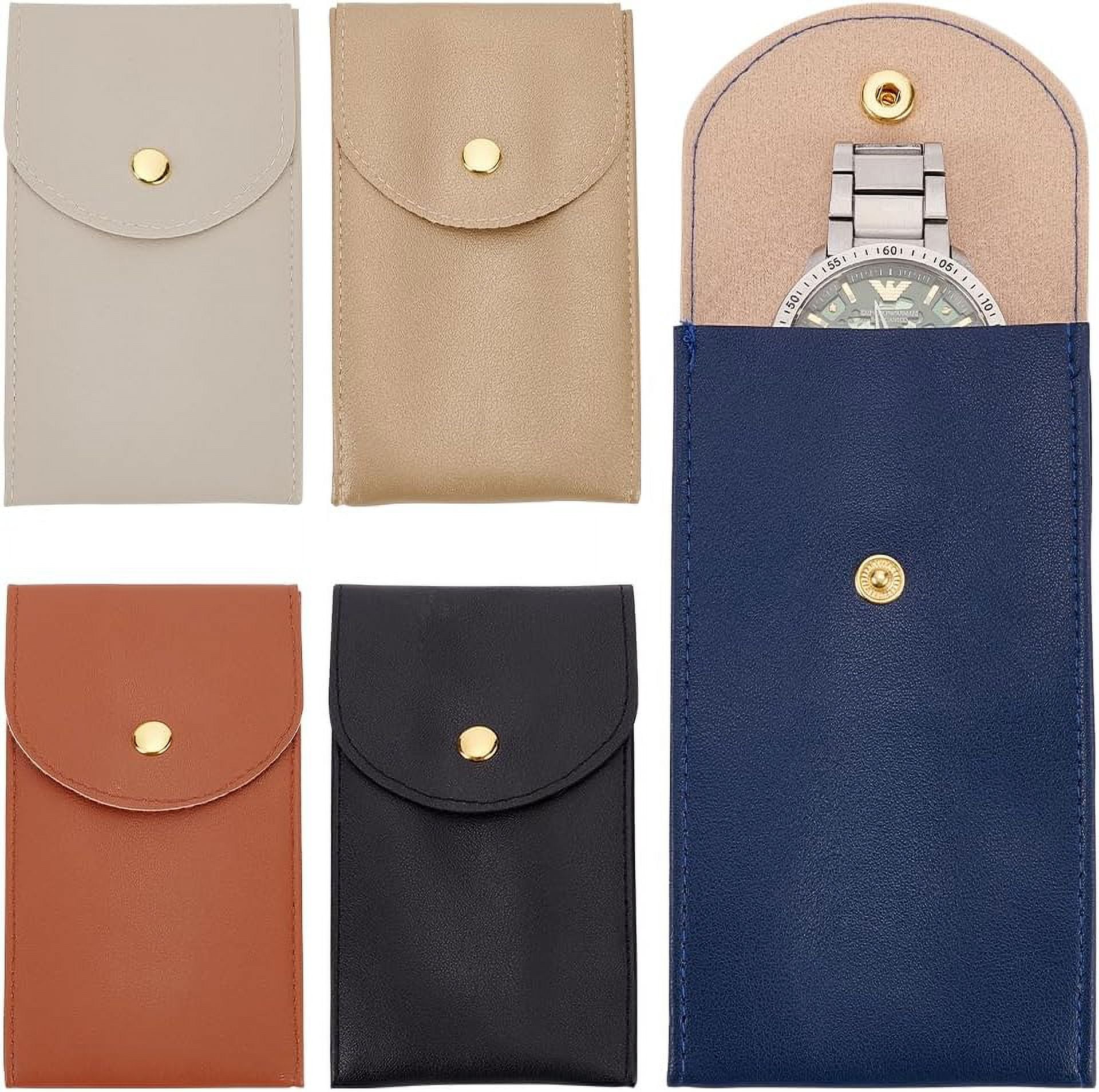 5 Pcs 5 Colors Watch Pouch Leather Single Watch Storage Bag Imitation ...