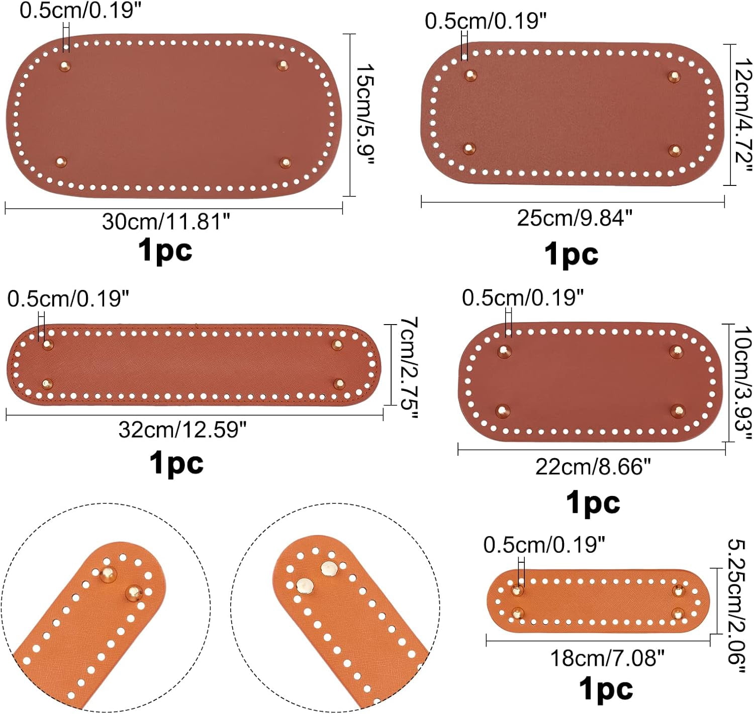 5 Pcs 5 Sizes PU Leather Bag Bottom Oval Knitting Crochet Bags Bottom ...