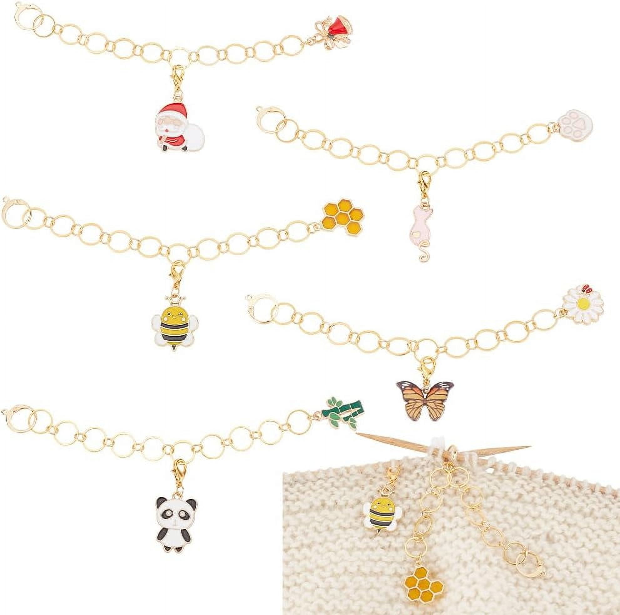 5 Pcs 5 Styles Enamel Knitting Row Counter Chains Alloy Bee Panda Row ...