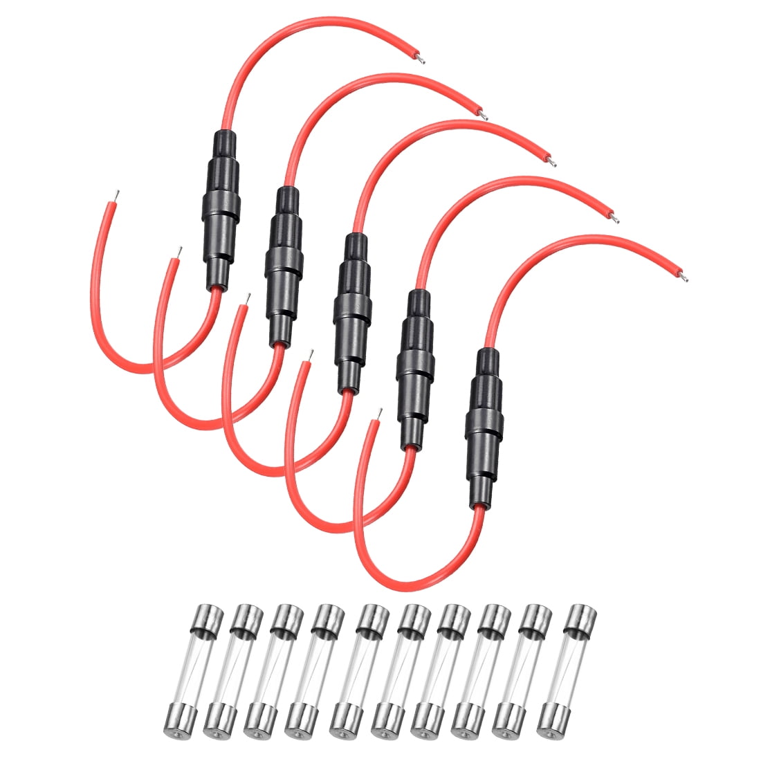 5 Pcs 5x20mm Inline Screw Type Fuse Holder 18 Gauge AWG Red Wire with ...