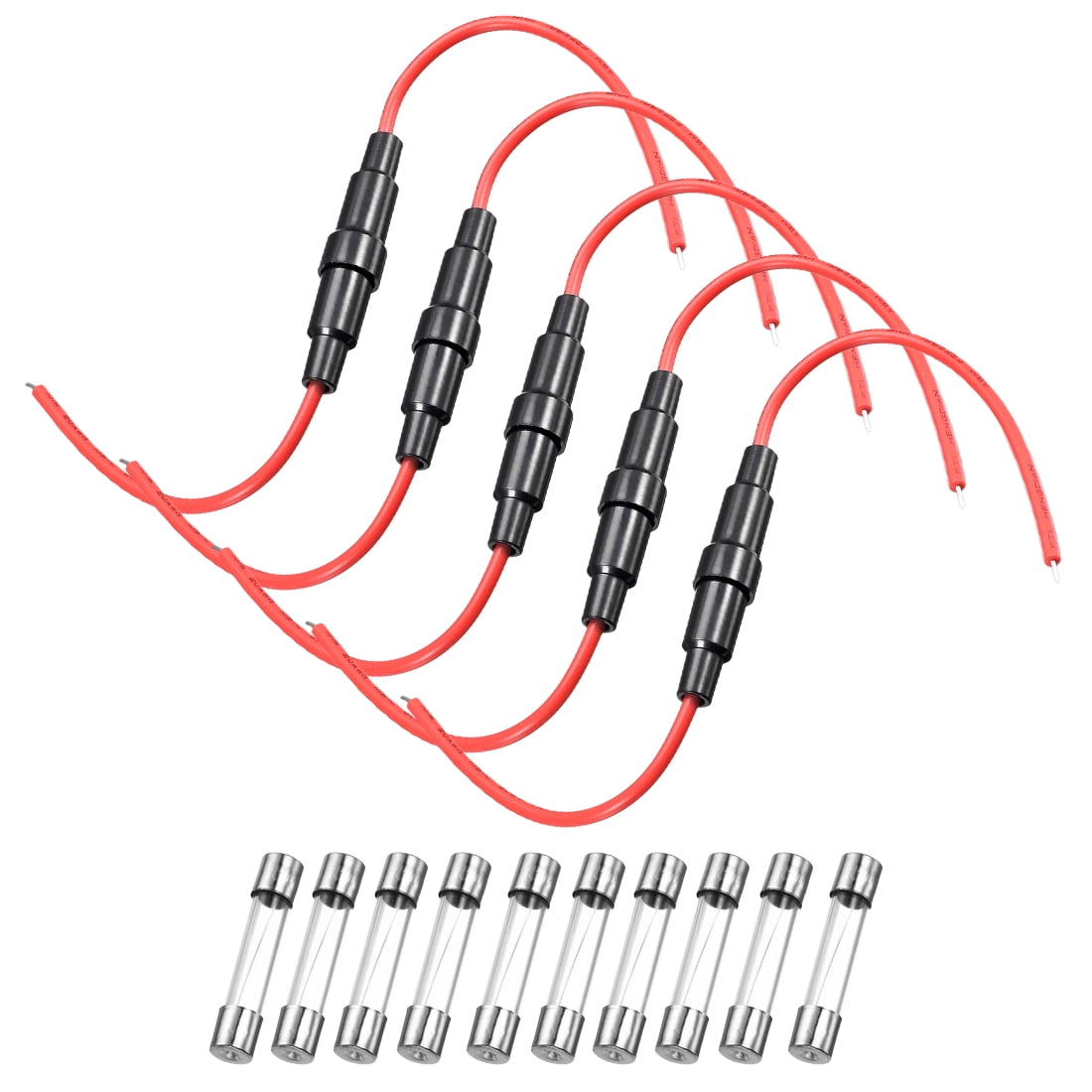 5 Pcs 5x20mm Inline Screw Type Fuse Holder 20 Gauge AWG Red Wire with ...