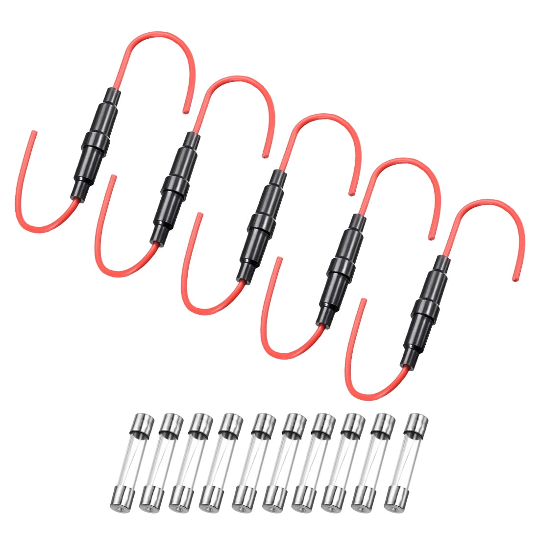5 Pcs 6x30mm Inline Screw Type Fuse Holder 16 Gauge AWG Red Wire with ...