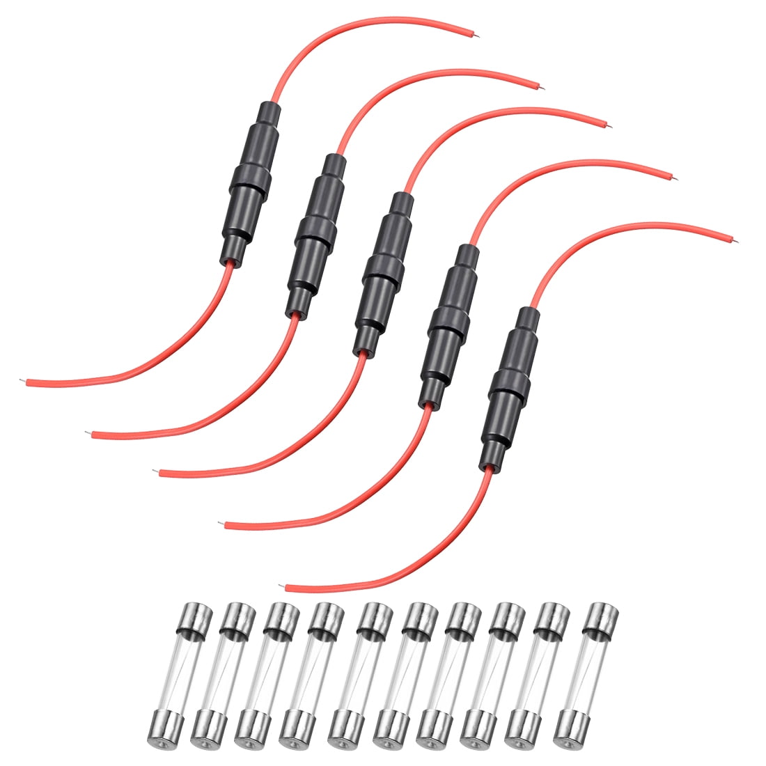 5 Pcs 6x30mm Inline Screw Type Fuse Holder 22 Gauge AWG Red Wire with ...