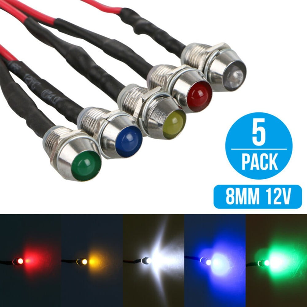 5 Pcs 8mm LED Metal Indicator Light Waterproof Signal Lamp with Wire ...