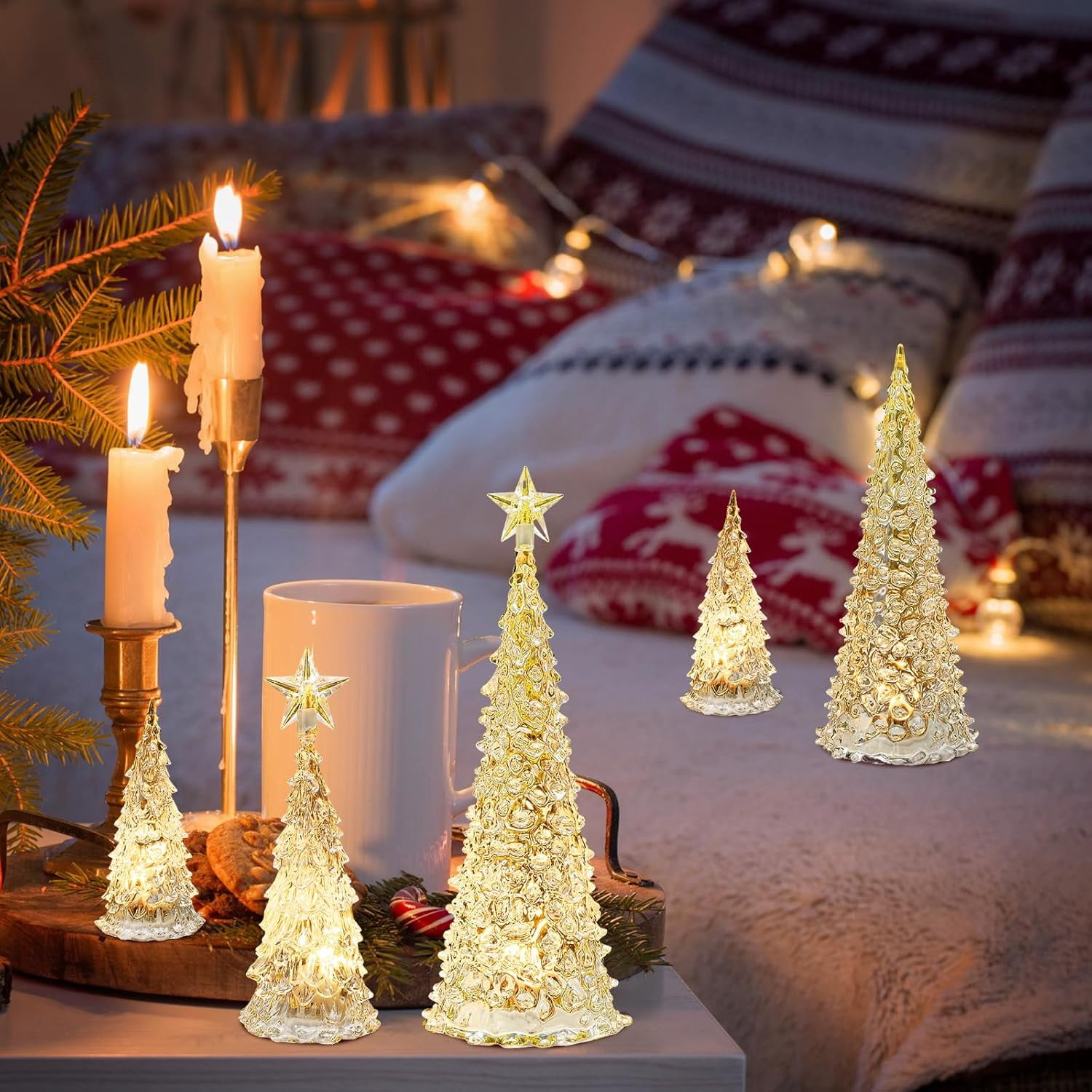 5 Pcs Acrylic Christmas Tree LED Crystal Mini Light Up Tree Decorations ...