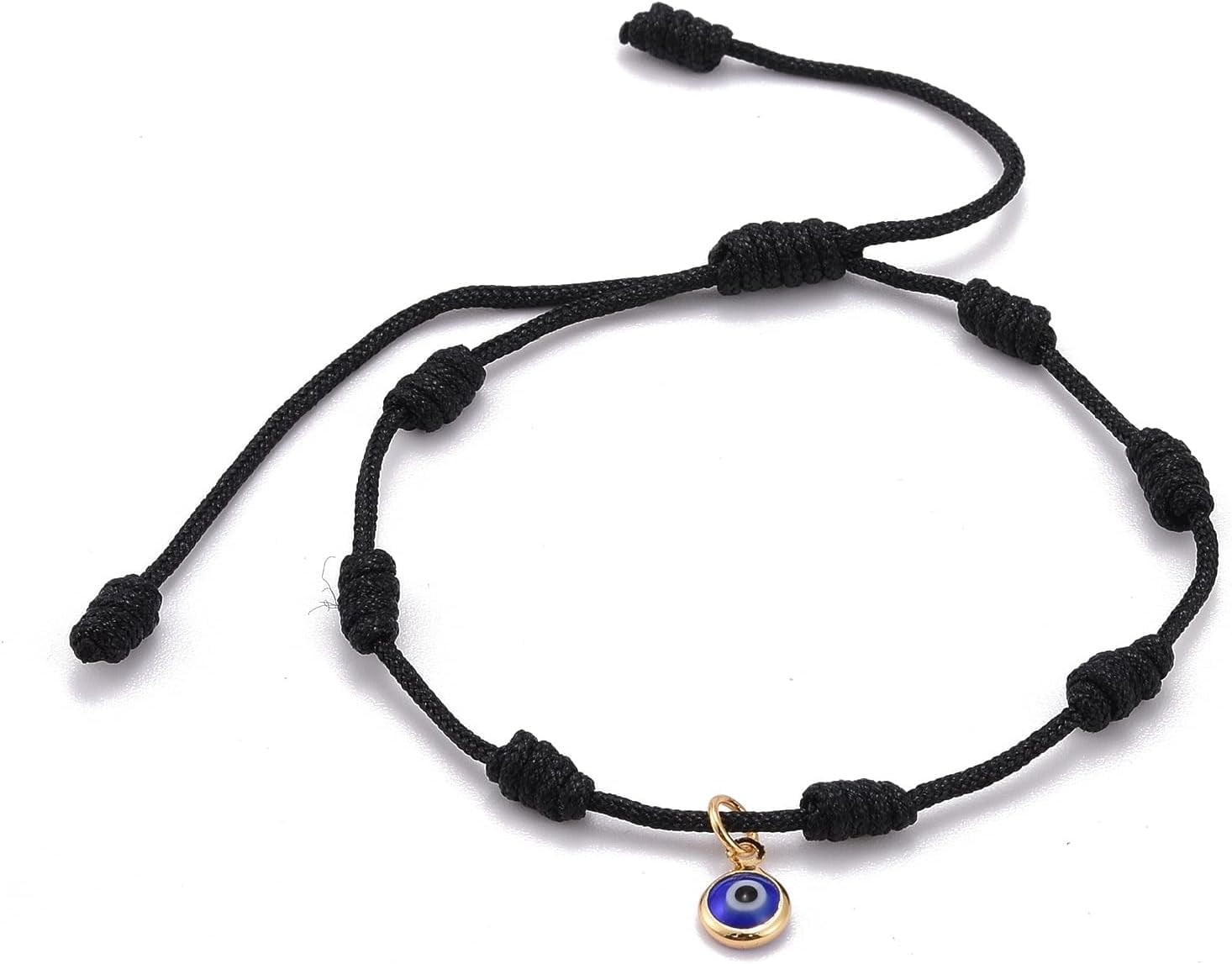 5 Pcs Adjustable Nylon Thread Charm Bracelets Lampwork Flat Round with ...