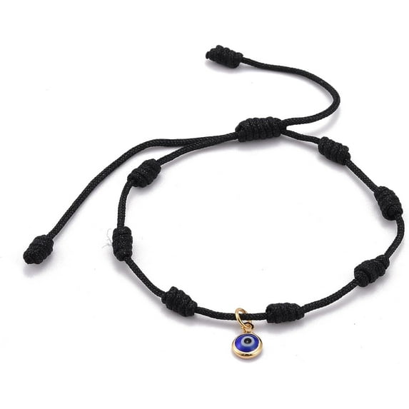 5 Pcs Adjustable Nylon Thread Charm Bracelets Lampwork Flat Round with ...