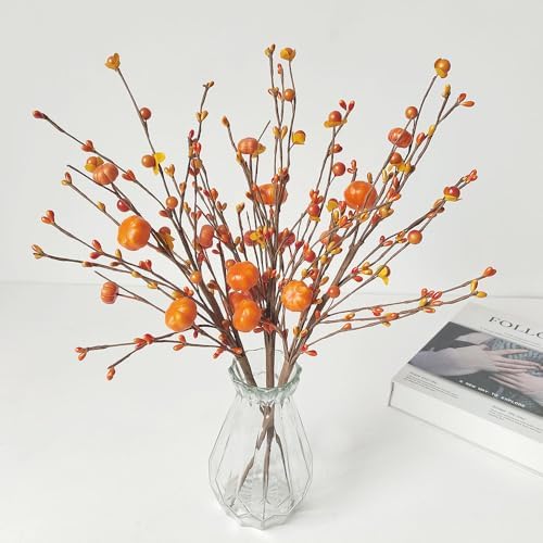 5 Pcs Artificial Fall Stems Decorations Orange Fake Branches with Small ...