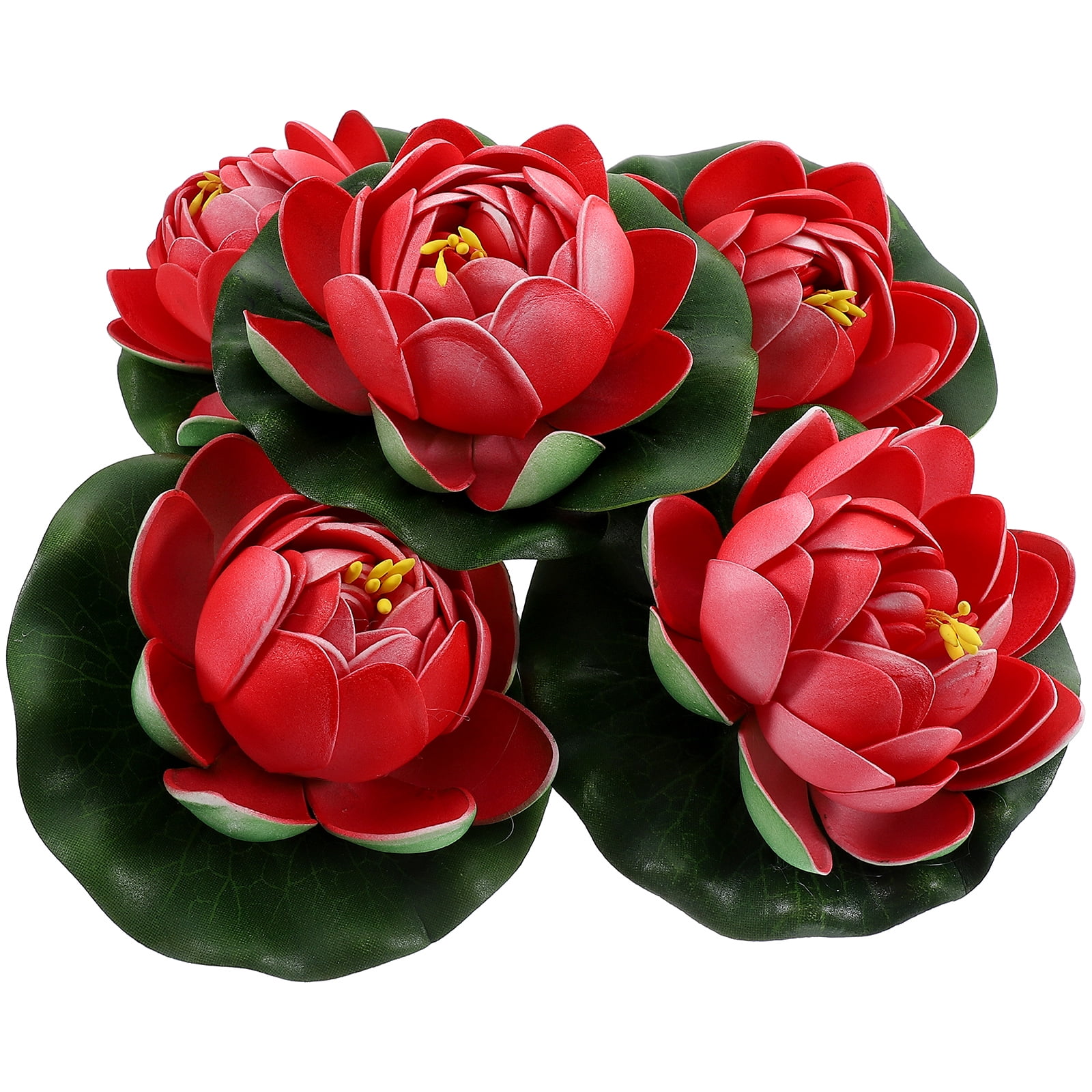 KAKOWELY Artificial Lotus Flowers Red Floating 5Pcs 3.93X3.93X1.97in ...
