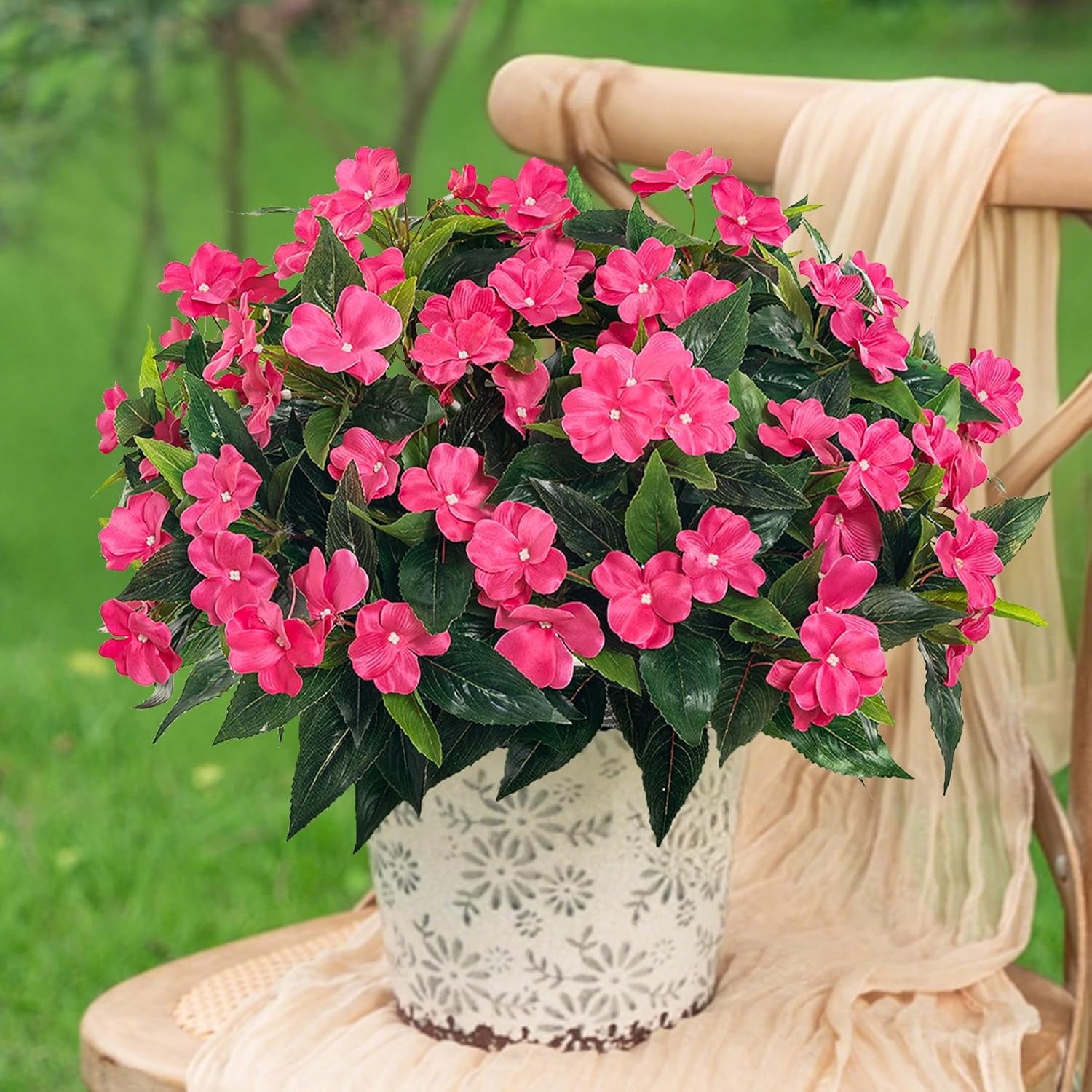 5 Pcs Artificial Flowers for Outdoors Silk Impatiens Flowers Bouquet ...